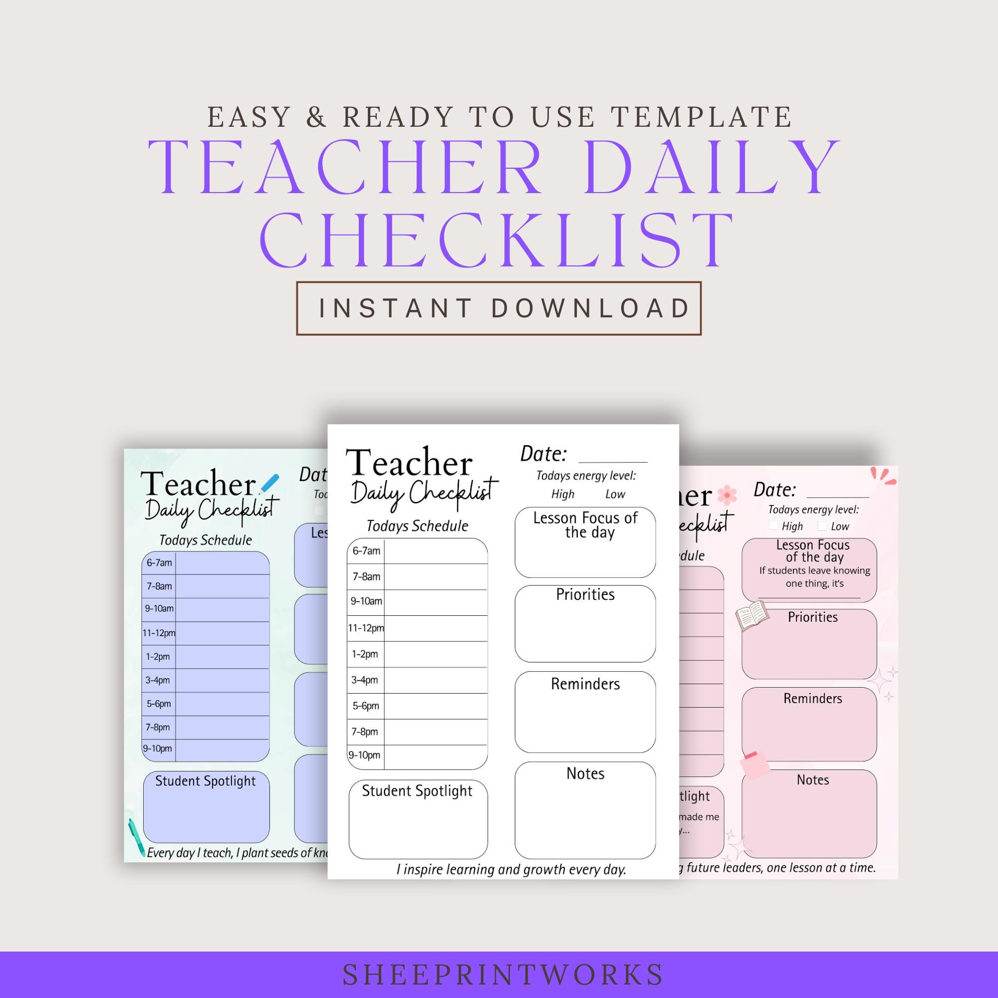 Teacher Daily Checklist Template | Printable Classroom Planner| Lesson ...