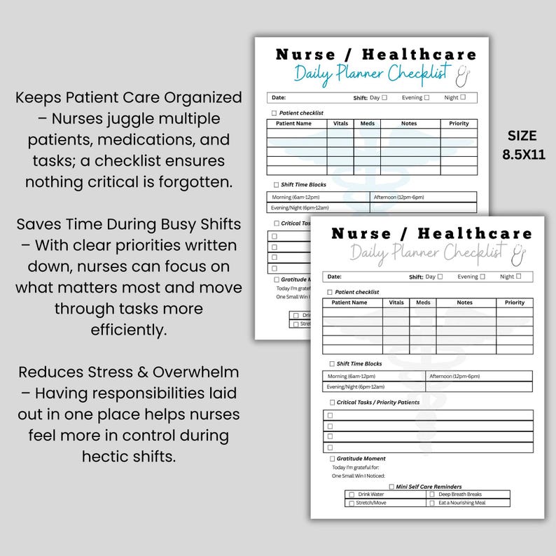 Nurse Daily Planner Worksheet, Printable Nurse Organizer, Patient Care ...