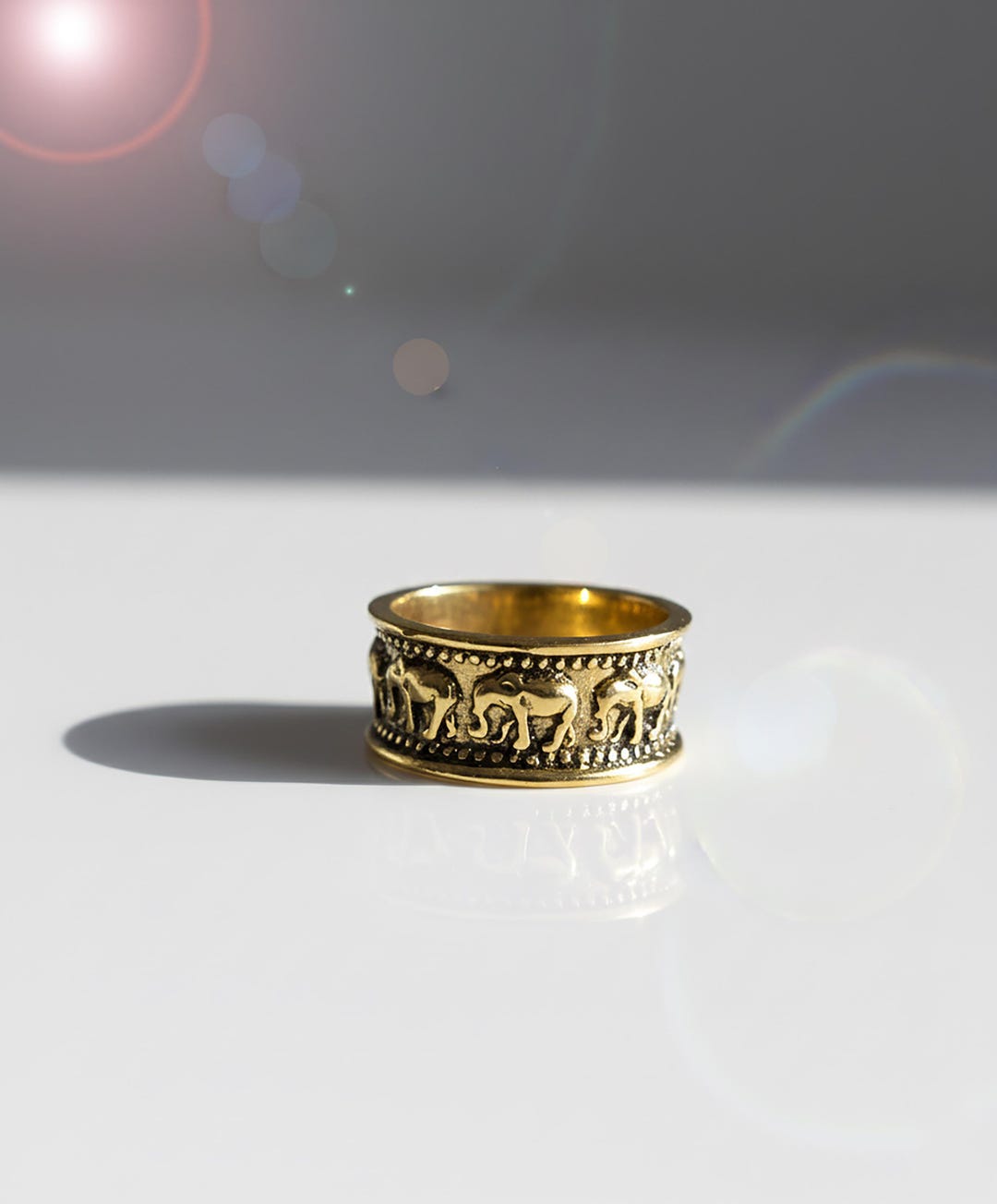 Gold Elephant Spinner Ring Boho Stainless Steel Meditation Band Mens ...