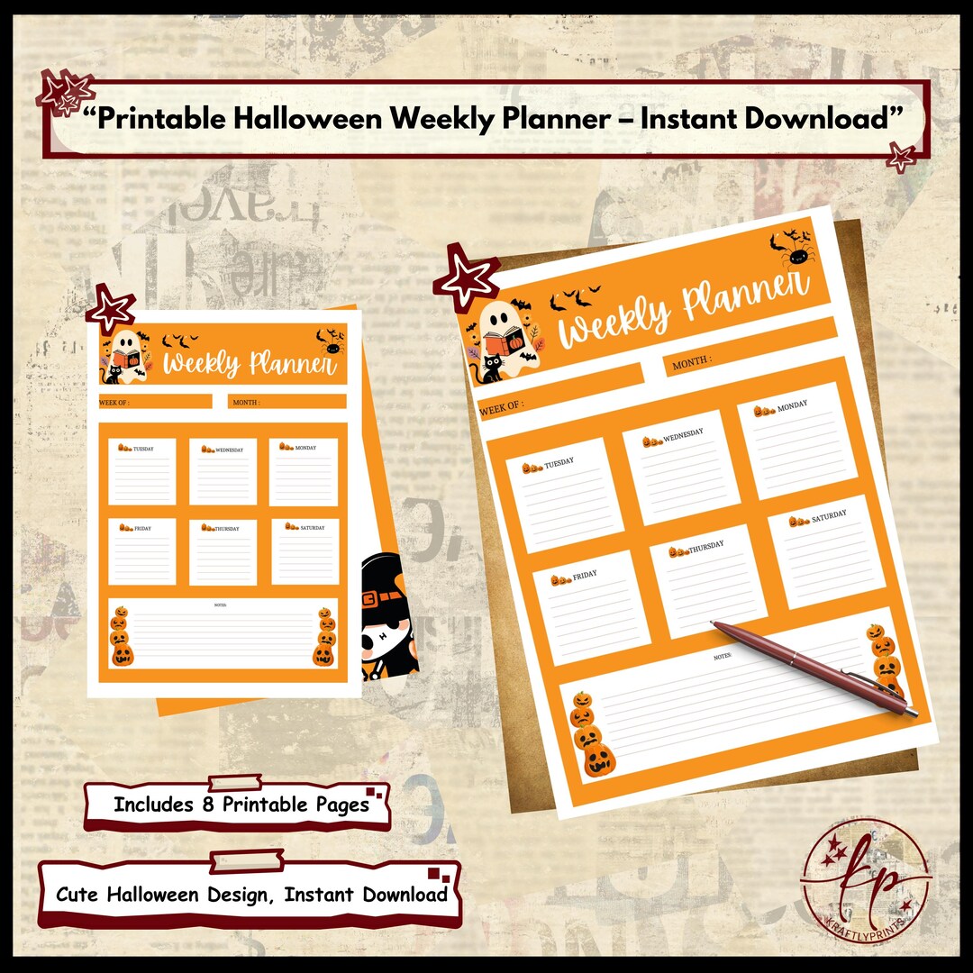 Printable Halloween Weekly Planner | Cute Ghost and Pumpkin Planner ...