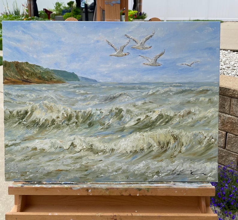 Original Oil Painting: Seagulls Over Ocean Waves Seascape (18x24) - Etsy