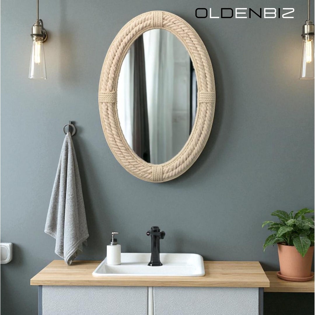 Nautical Rope Mirror | White Cotton Rope Oval Mirror | Coastal ...