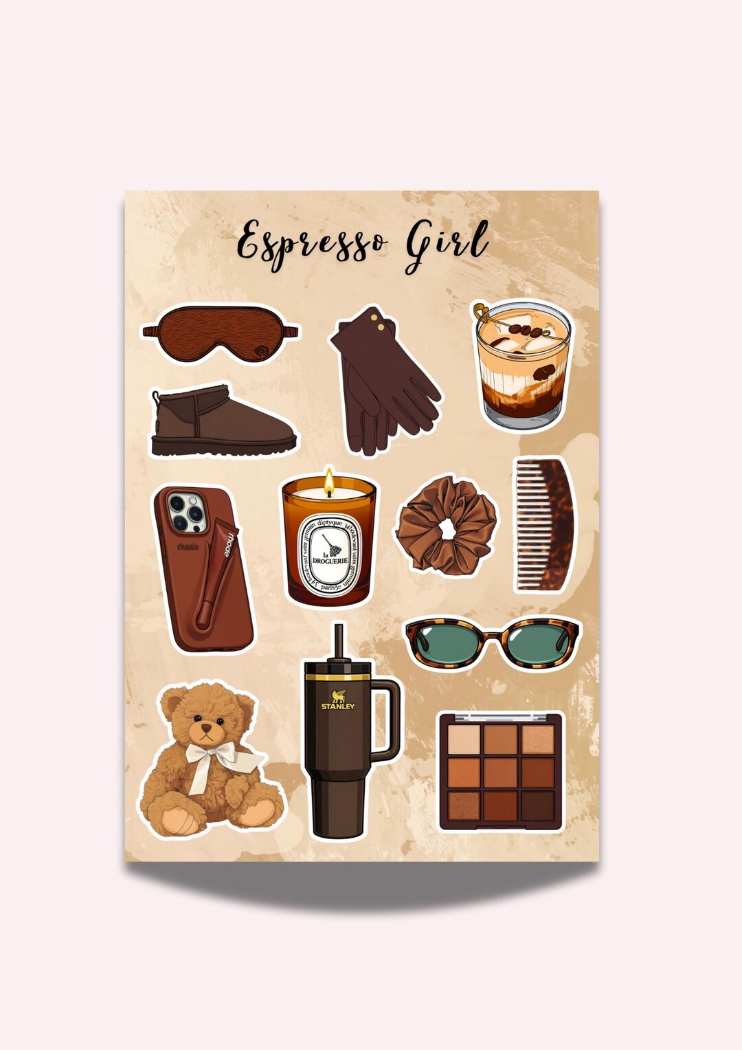 Espresso Girl Aesthetic Sticker Sheet | Stanley Cup, Rhode Lipgloss ...