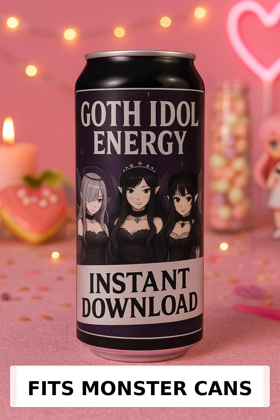 Goth Idol Energy Drink Label | K-pop Printable Can Wrap | Goth Fairy ...