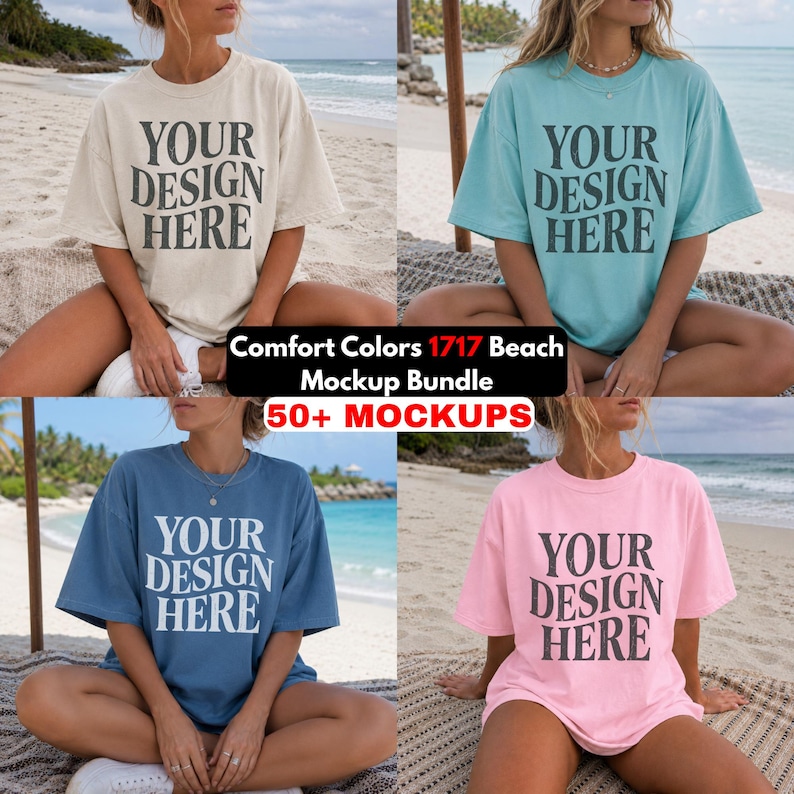 Comfort Colors 1717 Beach Mockup Bundle, CC1717 Female Model Mockup ...