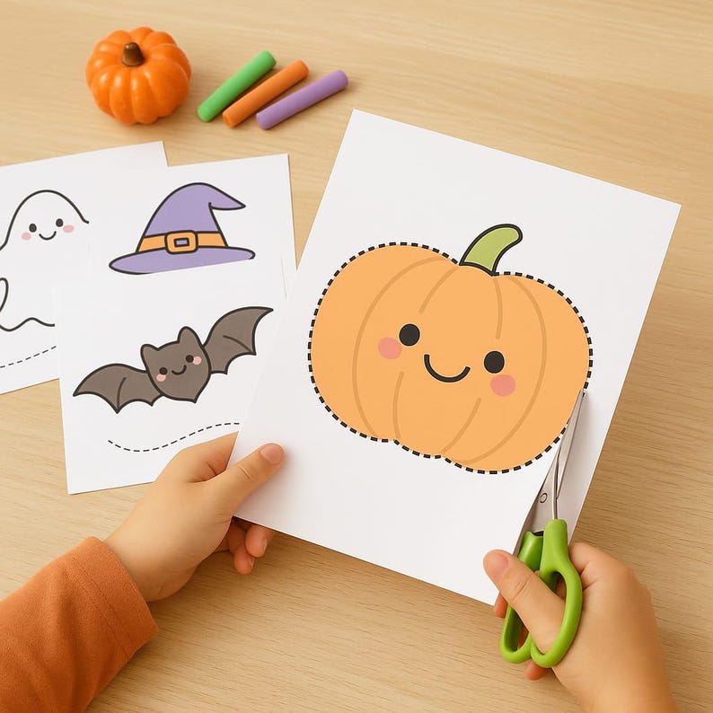 Printable Halloween Cut and Paste Activity for Kids With Cute Witch and ...