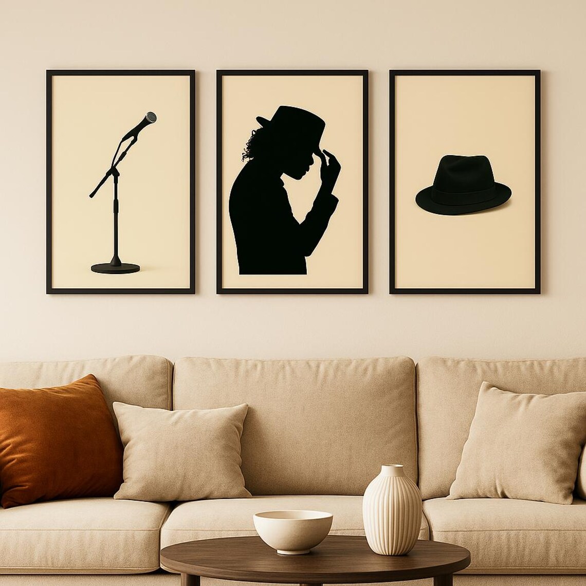 Michael Jackson Digital Poster Set of 3 - Hat Microphone Silhouette ...