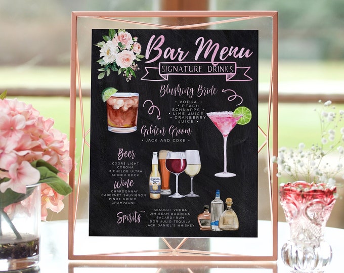 Bar Menu Template, Modern Editable Drink Menu, Minimalist Printable Bar ...