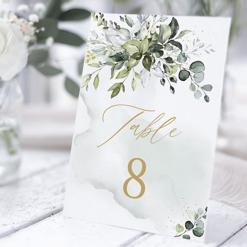 Table Number Template Greenery Wedding Table Numbers - Etsy