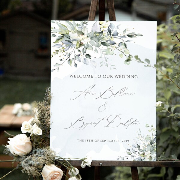 Sage Green Dusty Blue Wedding Welcome Sign - Etsy