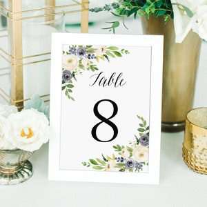 Table Number Template, Dusty Blue Table Number Printable, Reserved ...