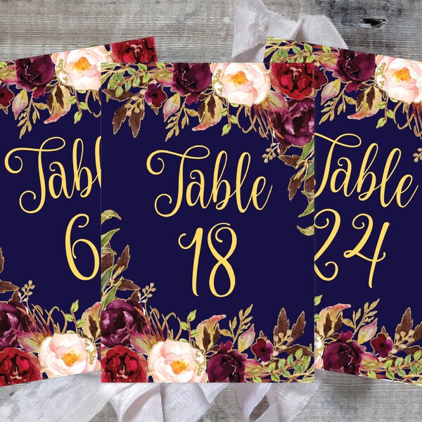 Navy and Burgundy Table Numbers - Etsy