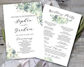 Wedding Program Template Greenery Wedding Program Printable | Etsy
