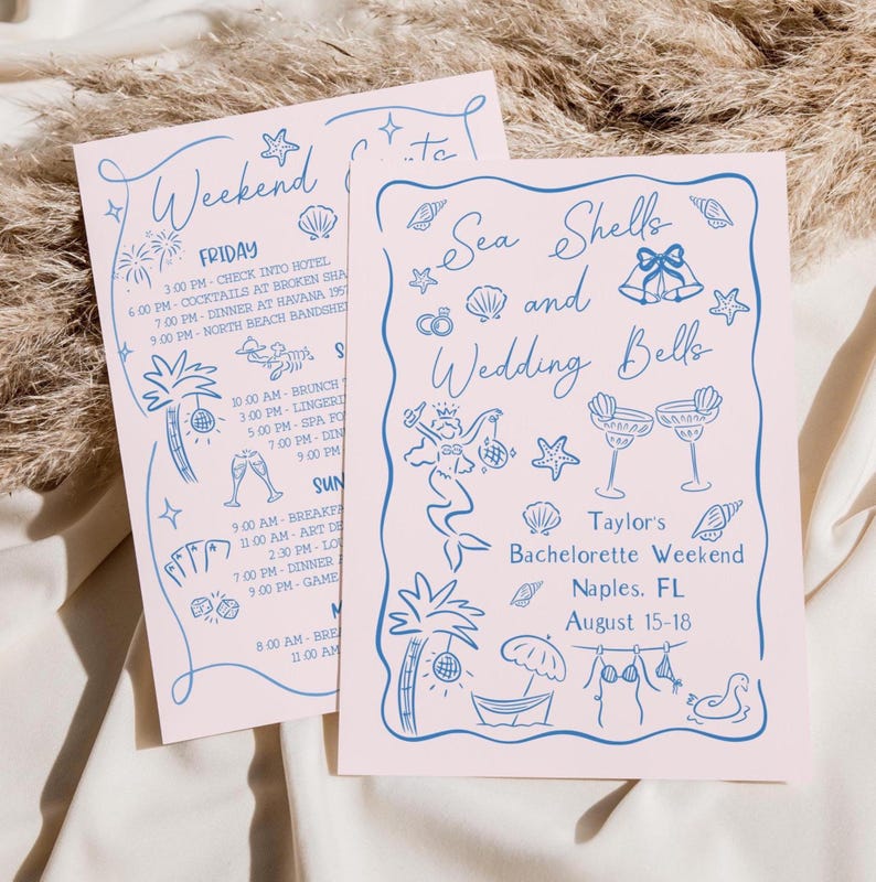 Coastal Bachelorette Itinerary Template: Seashells & Wedding Bells (5x7 ...