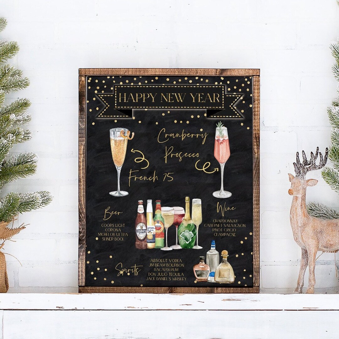 New Year's Eve Bar Menu Template: Glitter Lights Cocktail Sign (digital ...