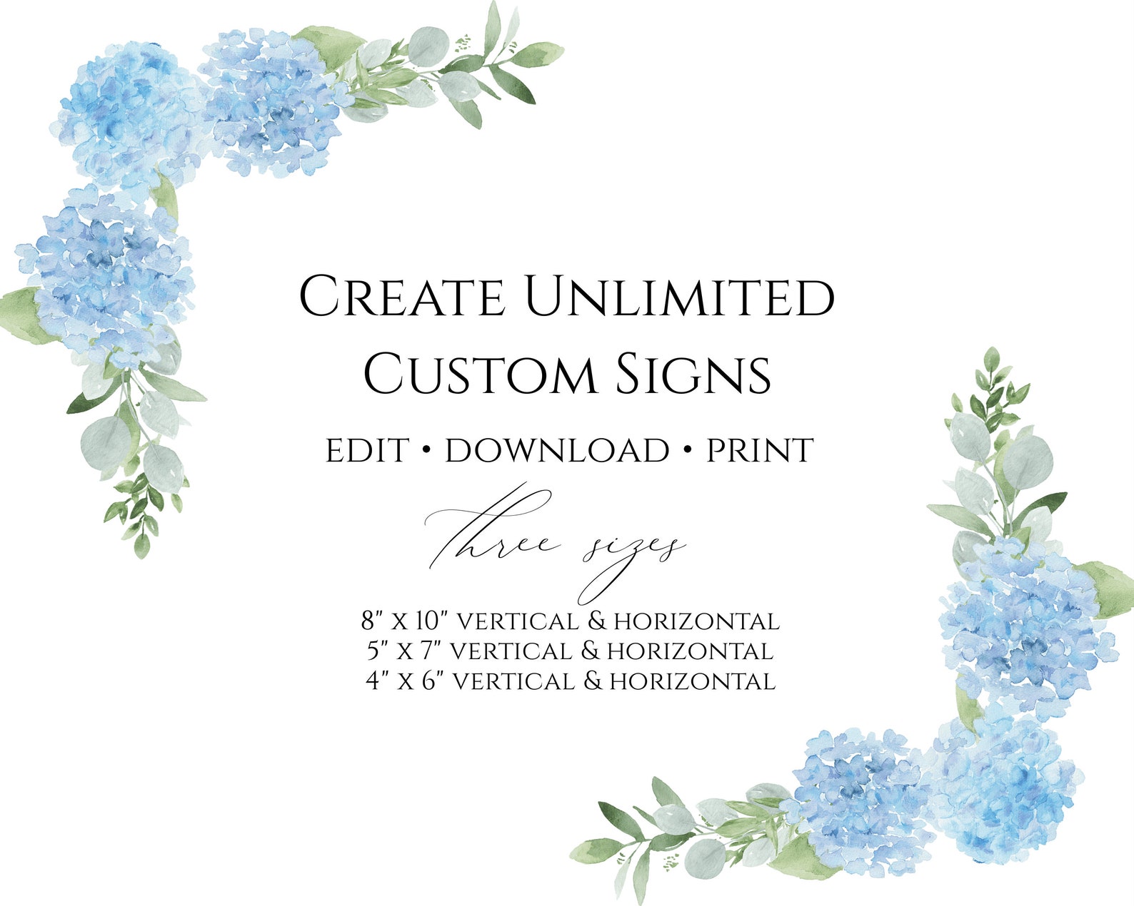 Wedding Sign Bundle, Blue Hydrangea Wedding Signs Template, Unlimited ...