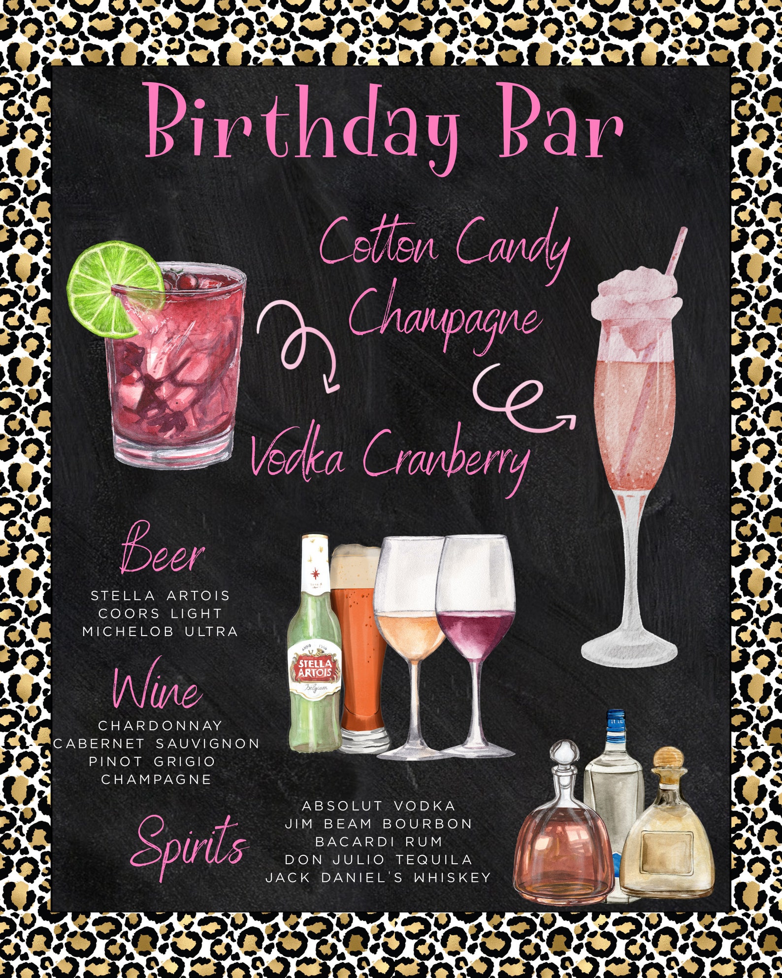 Leopard Birthday Bar Menu Sign: Signature Cocktails Template - Etsy