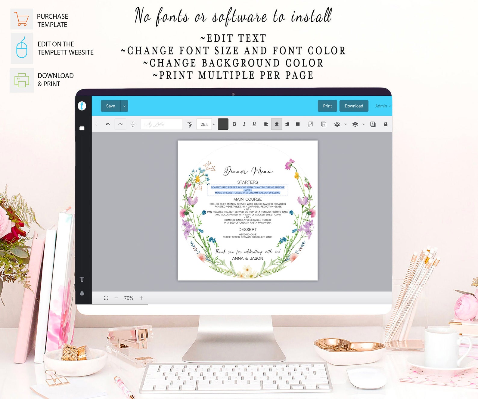 Round Dinner Menu Template 8 Round Wedding Menu - Etsy