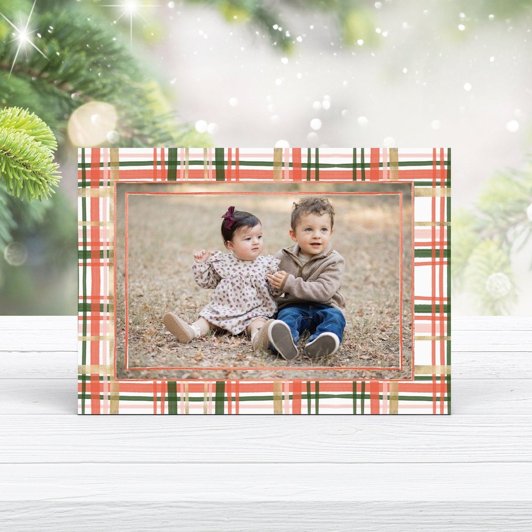 Pink Plaid Photo Christmas Card Template (instant Download) - Etsy