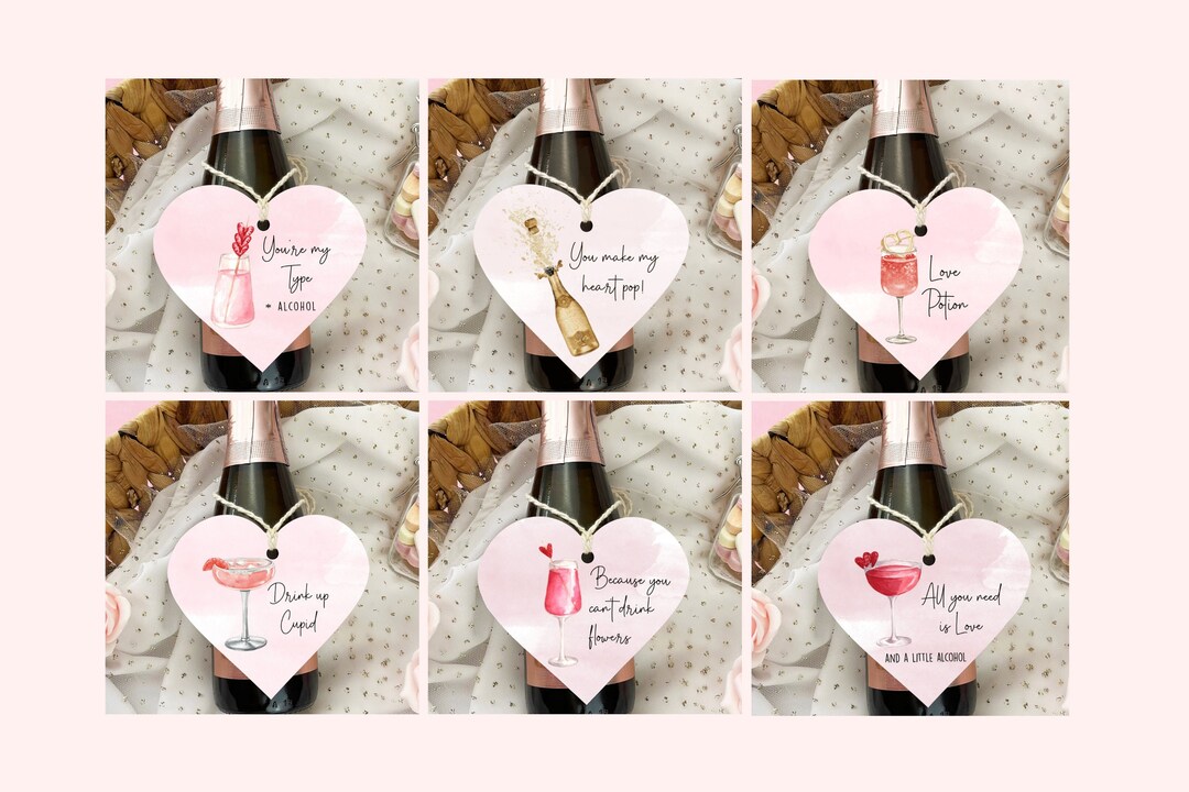 Valentines Gift Tag Template, Editable Valentines Tag, Cocktail Gift ...