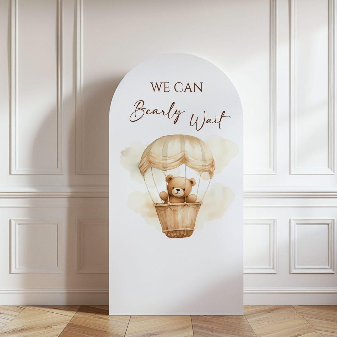 We Can Bearly Wait Neutral Arch Backdrop, Neutral Baby Shower Teddy ...