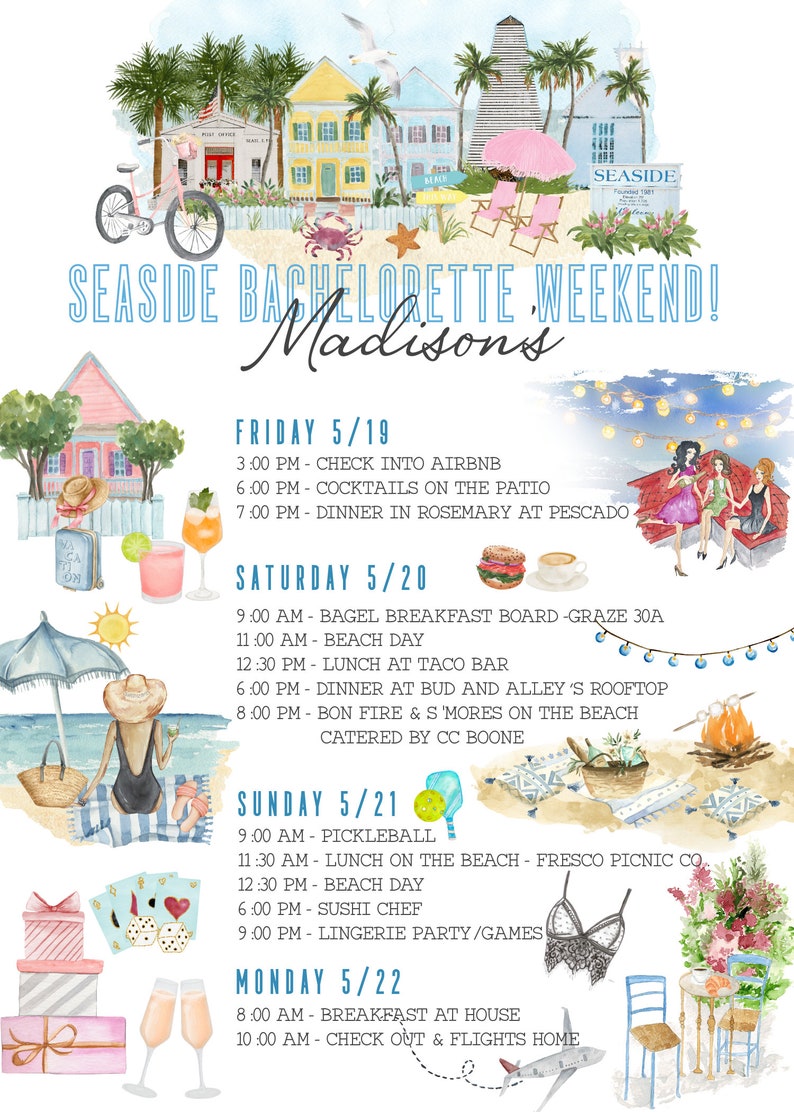 Seaside Bachelorette Itinerary Template: Editable 30A Florida Invite - Etsy