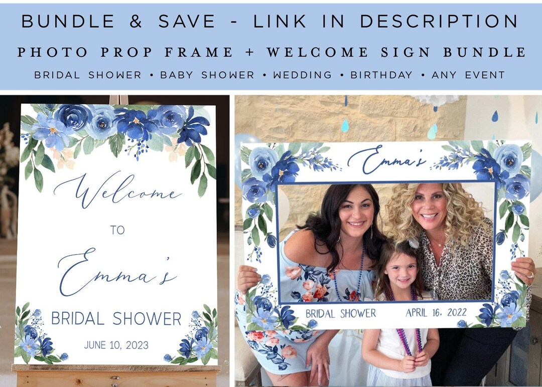 PRINTED Photo Prop Frame + Welcome Sign Bundle, Ready to Use, Navy ...