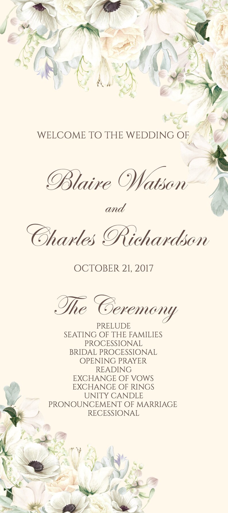 Wedding Program Template Greenery Wedding Program Printable | Etsy