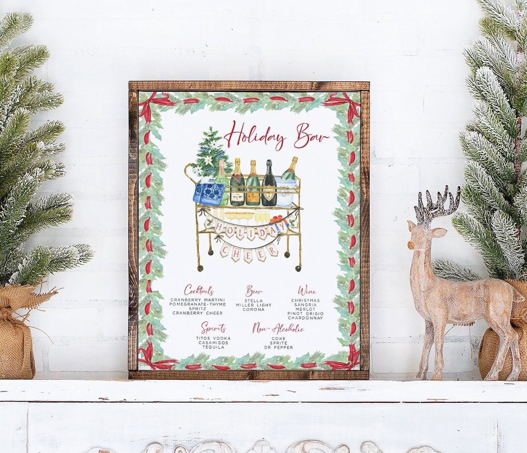 Holiday Party Bar Cart Template, Grandmillennial Christmas Cocktails ...