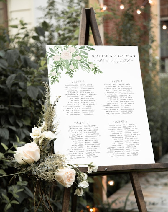 Printable Seating Chart Long Table Vertical, Greenery Banquet Seating ...