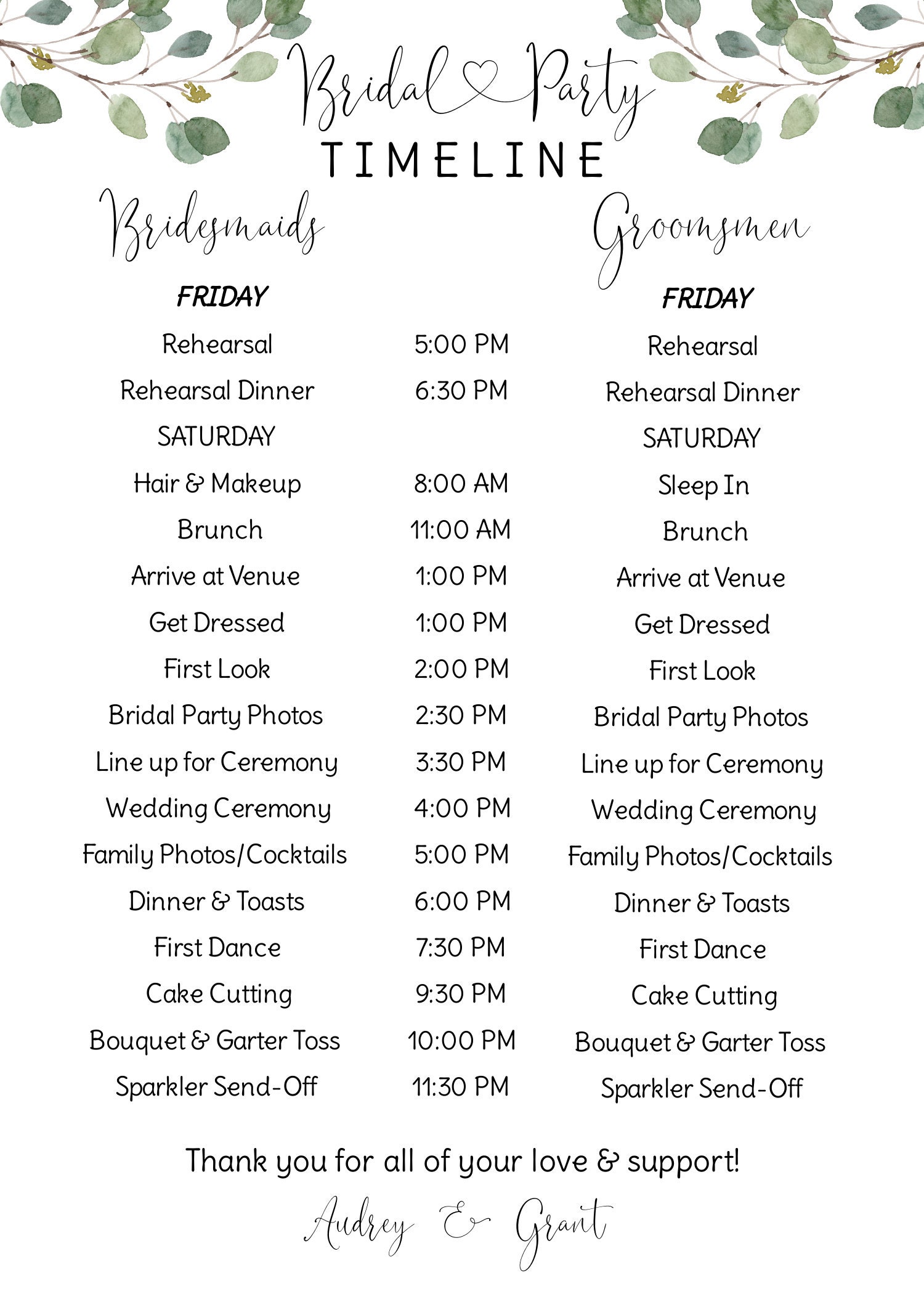 Bridal Party Itinerary Minimalist Wedding Timeline Order Of Etsy Bridal Party Itinerary Minimalist Wedding Timeline Order Of Etsy
