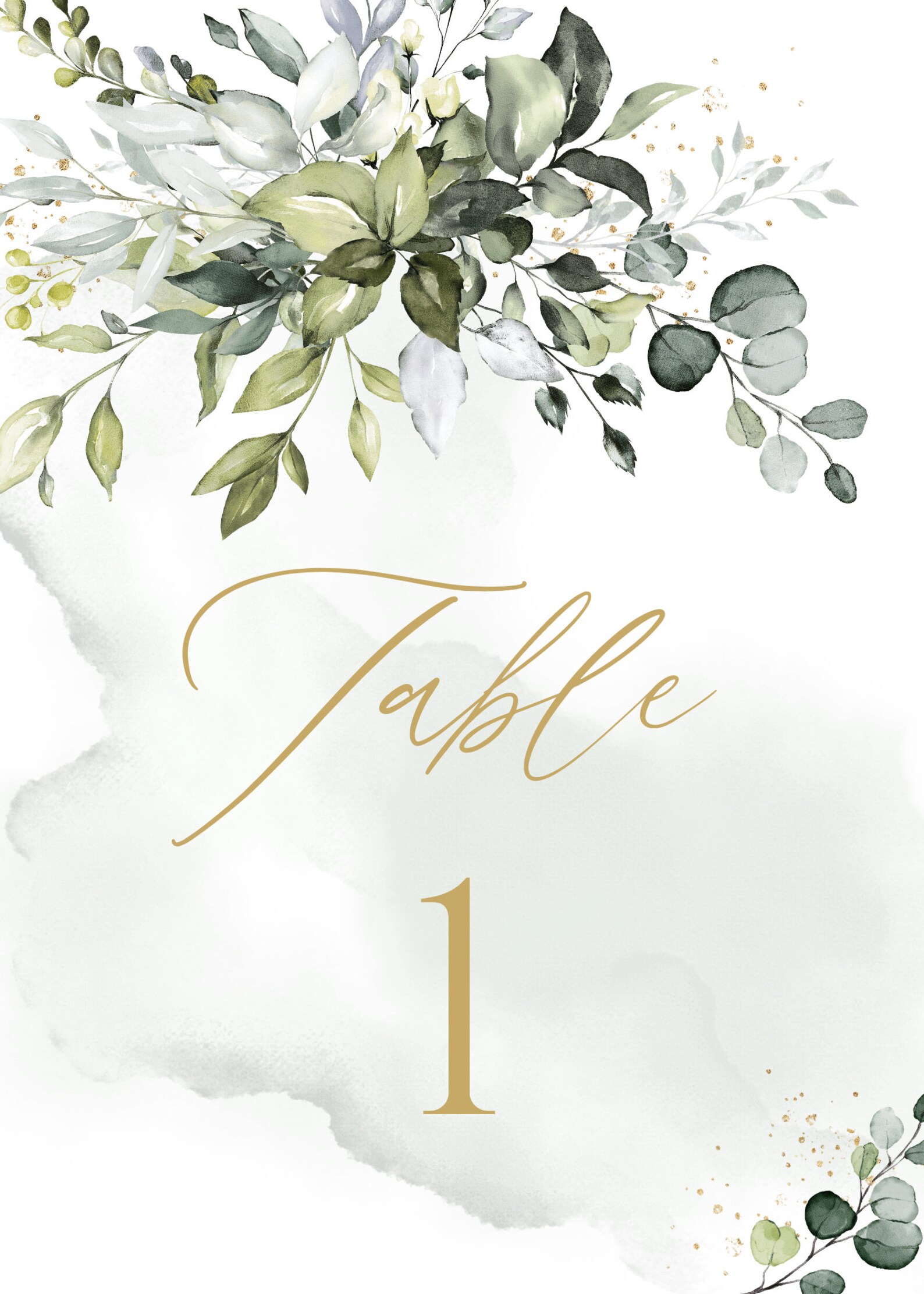 Greenery and Gold Table Number Template Printable Wedding | Etsy