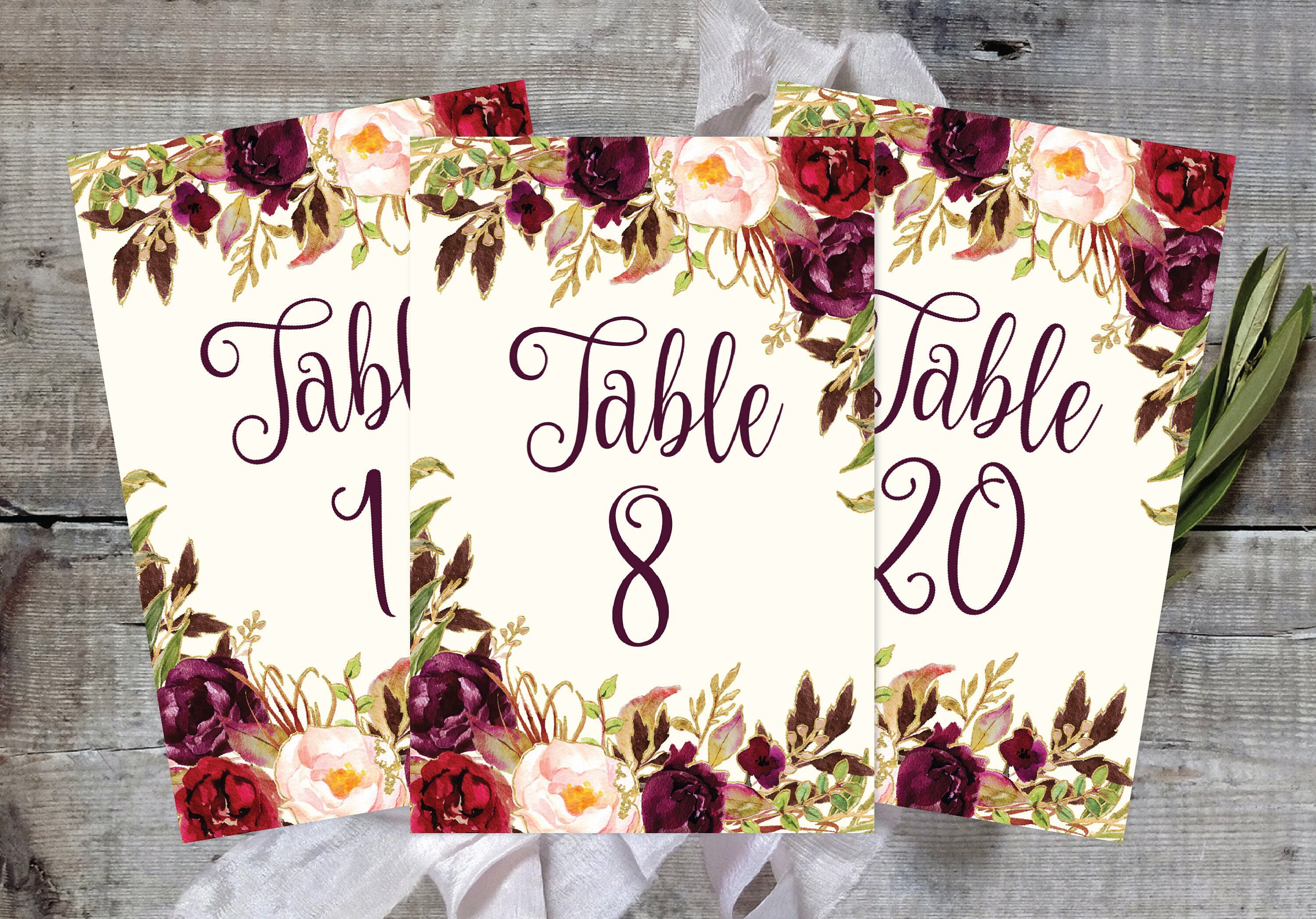 Table Numbers Template Printable / Editable 1-30 Fall Floral | Etsy