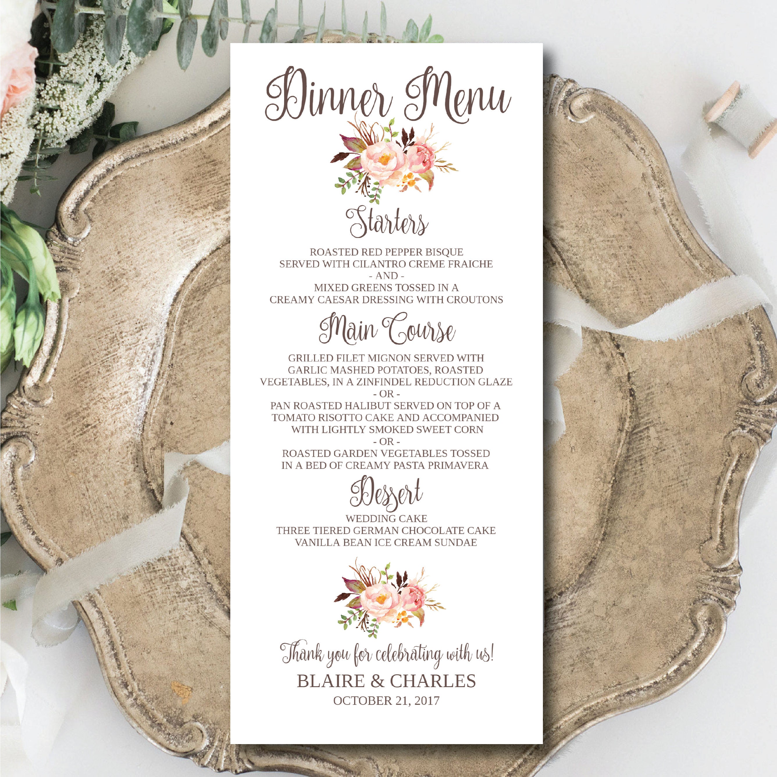 Wedding Menu Template Printable / Editable 4x9 | Etsy