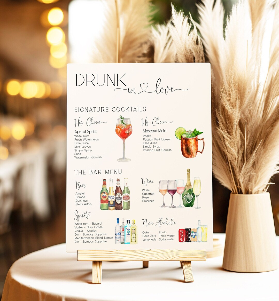 Bar Menu Template, Modern Editable Drink Menu, Minimalist Printable Bar ...