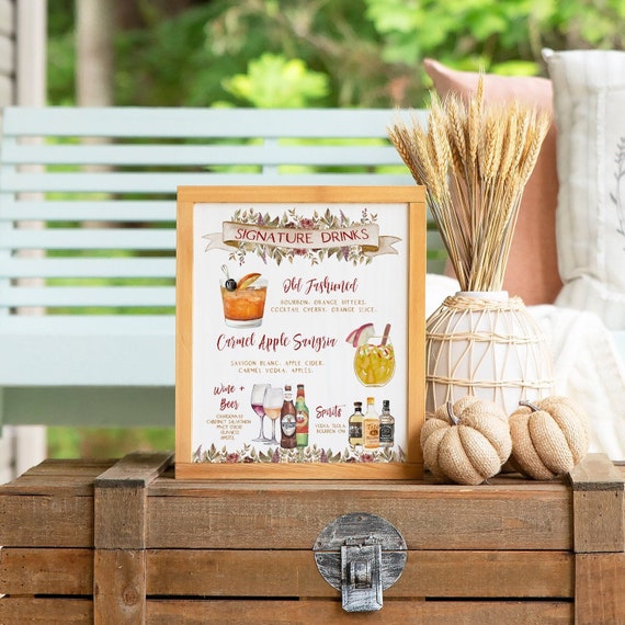 Fall Signature Drinks Sign, Autumn Signature Cocktails Template ...