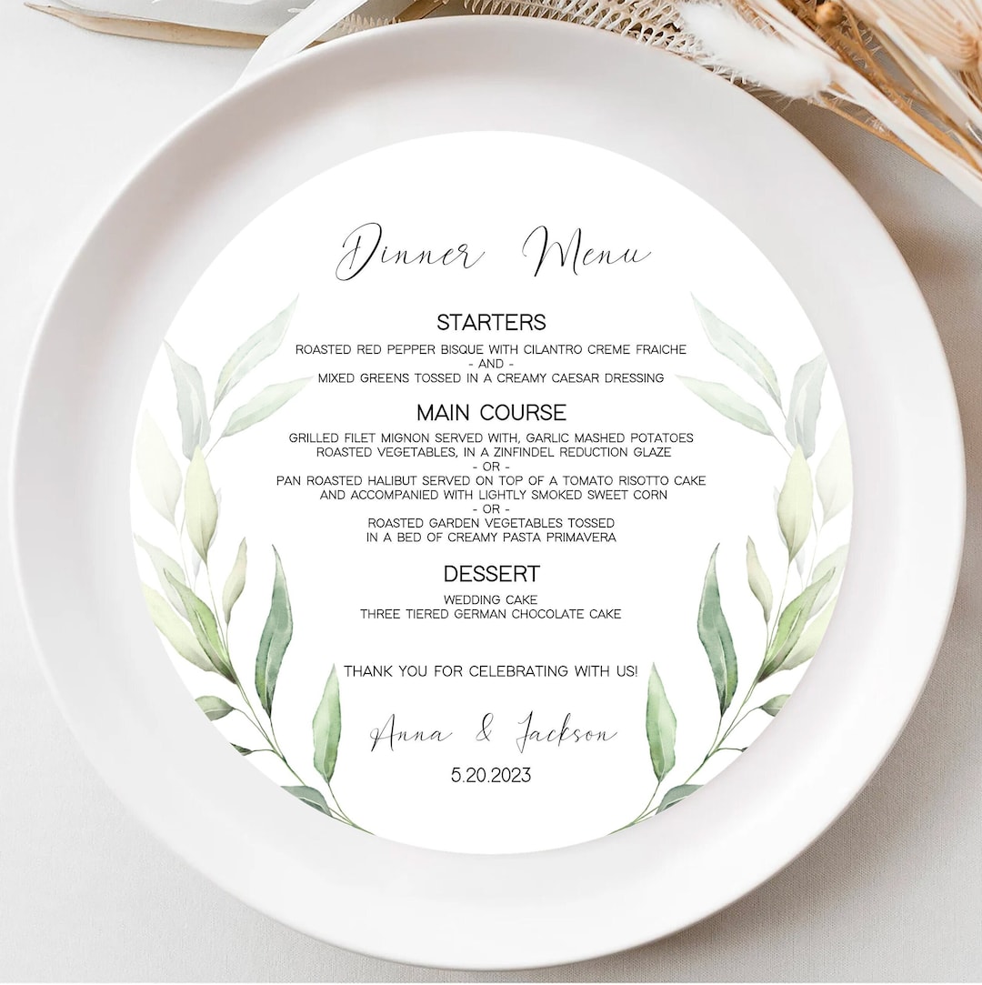 Minimalist Round Dinner Menu Template, 8" Round Modern Menu, Printable ...