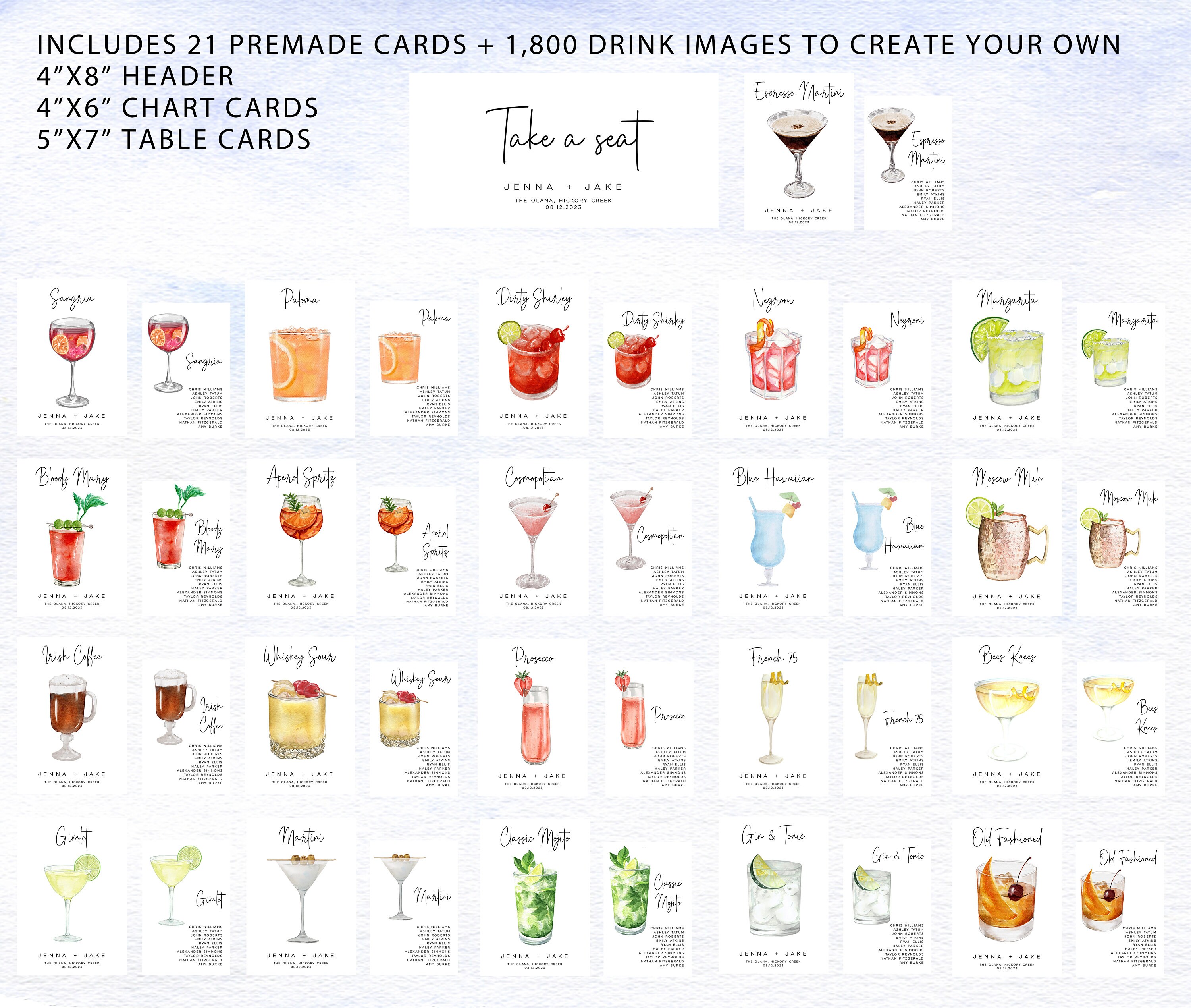 Modern Wedding Cocktail Seating Chart Card Template (digital Download ...