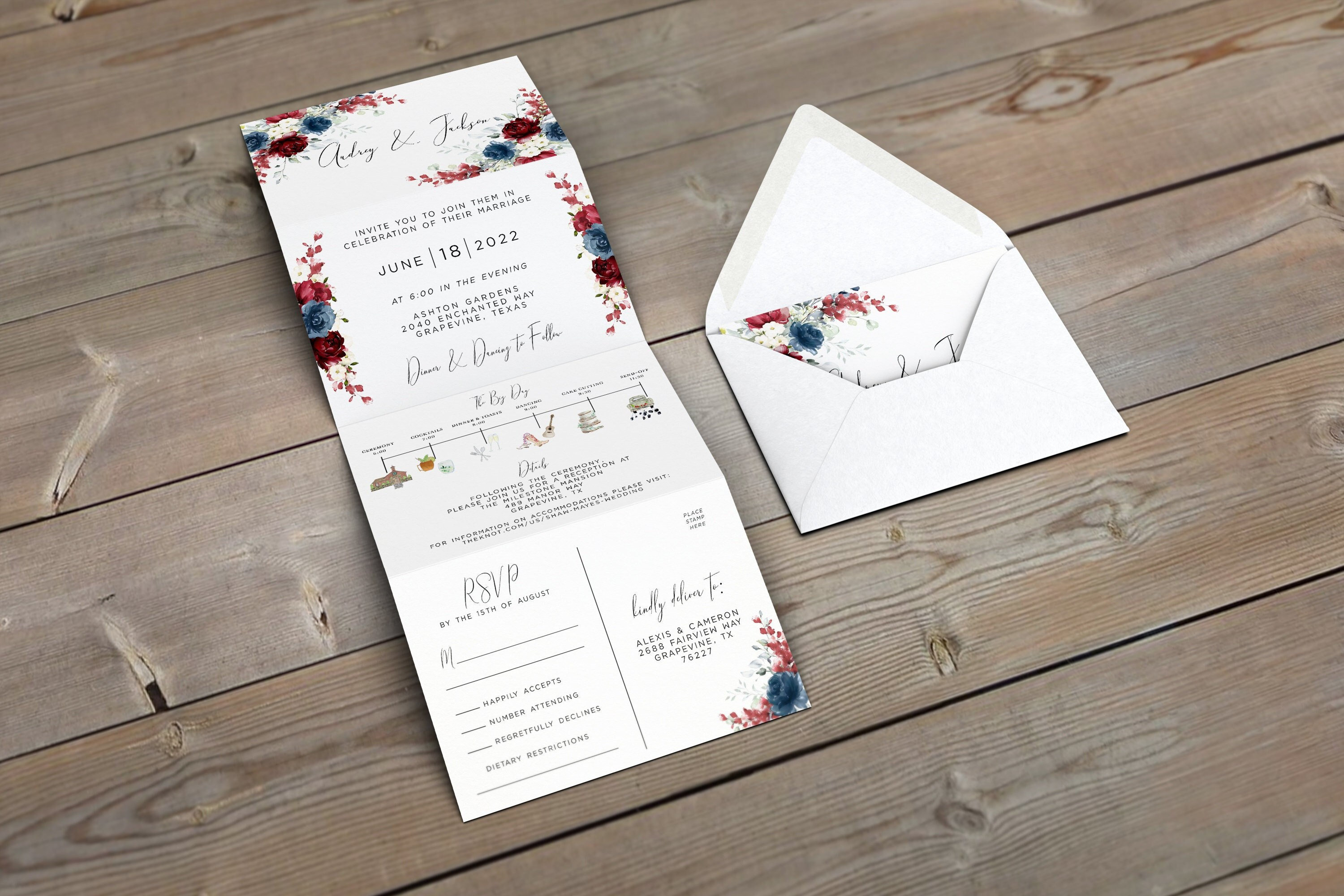 Tri Fold Wedding Invitation Template All-in-one Invitation - Etsy UK