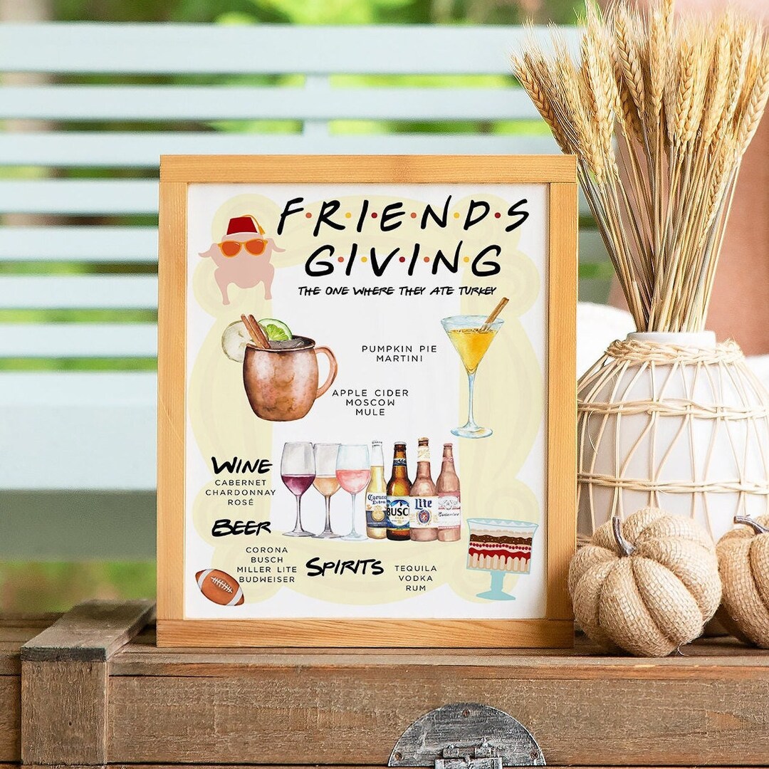 Friendsgiving Drink Sign Template, Friends Giving Editable Bar Menu ...