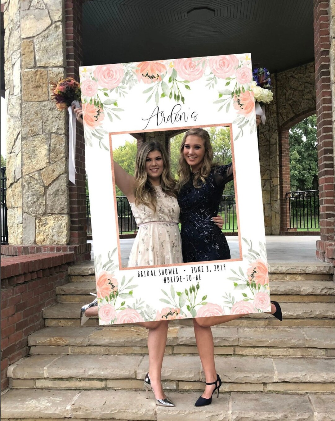 Photo Prop Frame PRINTED, Ready to Use, Blush Pink Peach Floral Bridal ...