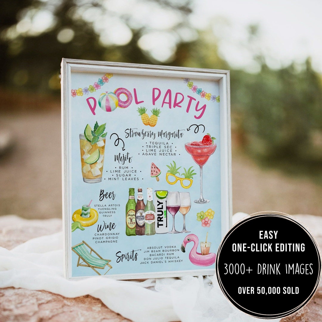 Pool Party Bar Menu Template Summer Party Drink Menu - Etsy