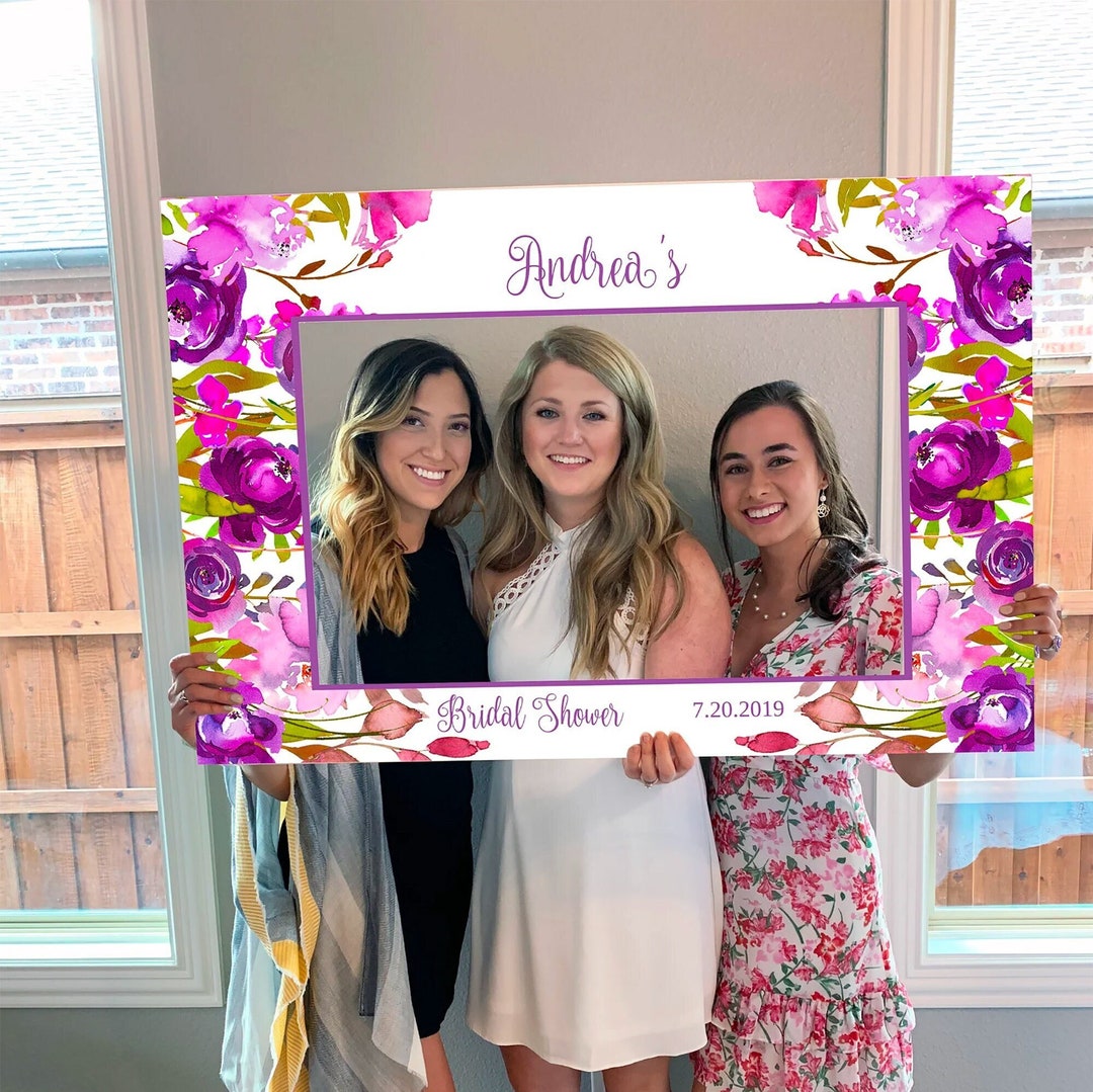 Photo Prop Frame PRINTED, Ready to Use, Purple Floral Bridal Shower ...