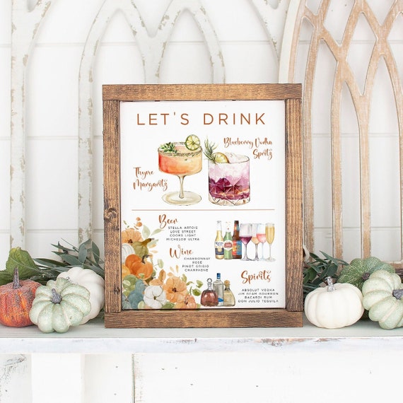 Fall Bar Menu Template, Modern Thanksgiving Editable Drink Menu ...