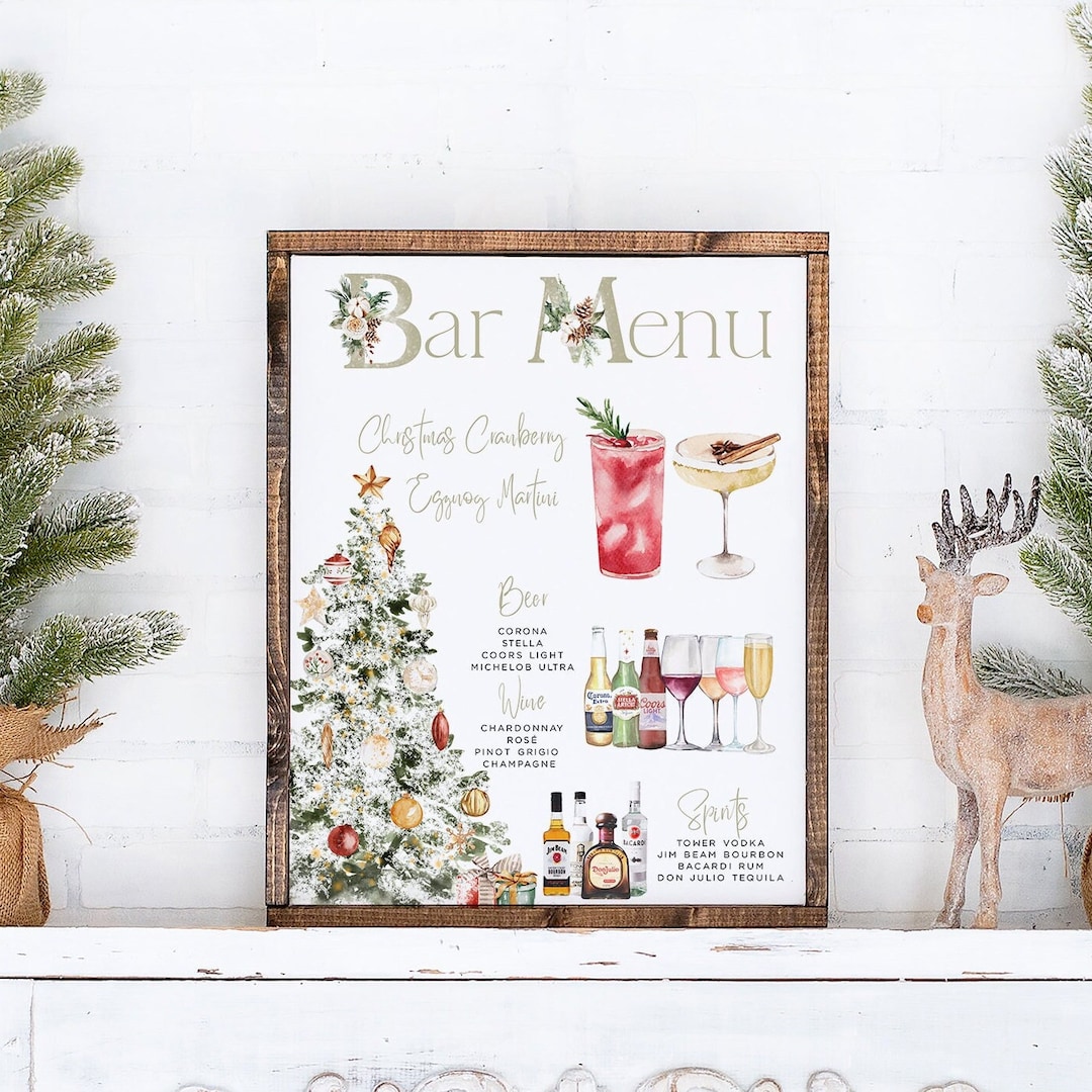 Christmas Drinks Sign, Christmas Bar Menu Template, Printable Holiday ...