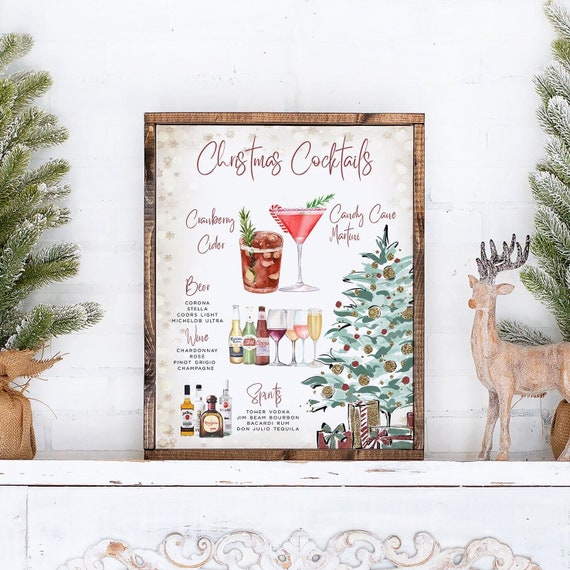 Christmas Party Drinks Sign, Holiday Bar Menu Template, Christmas ...
