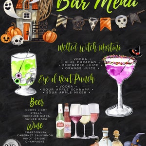 Halloween Bar Menu Sign: Editable Chalkboard Cocktails Template - Etsy