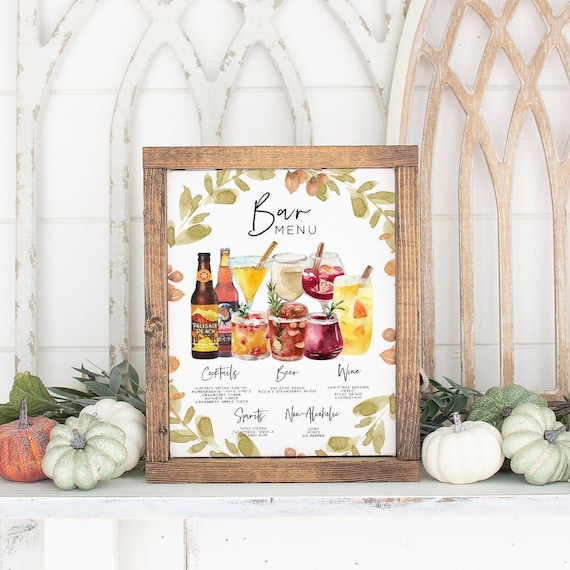 Fall Drink Menu Sign Template, Boho Fall Editable Drink Menu, Fall ...