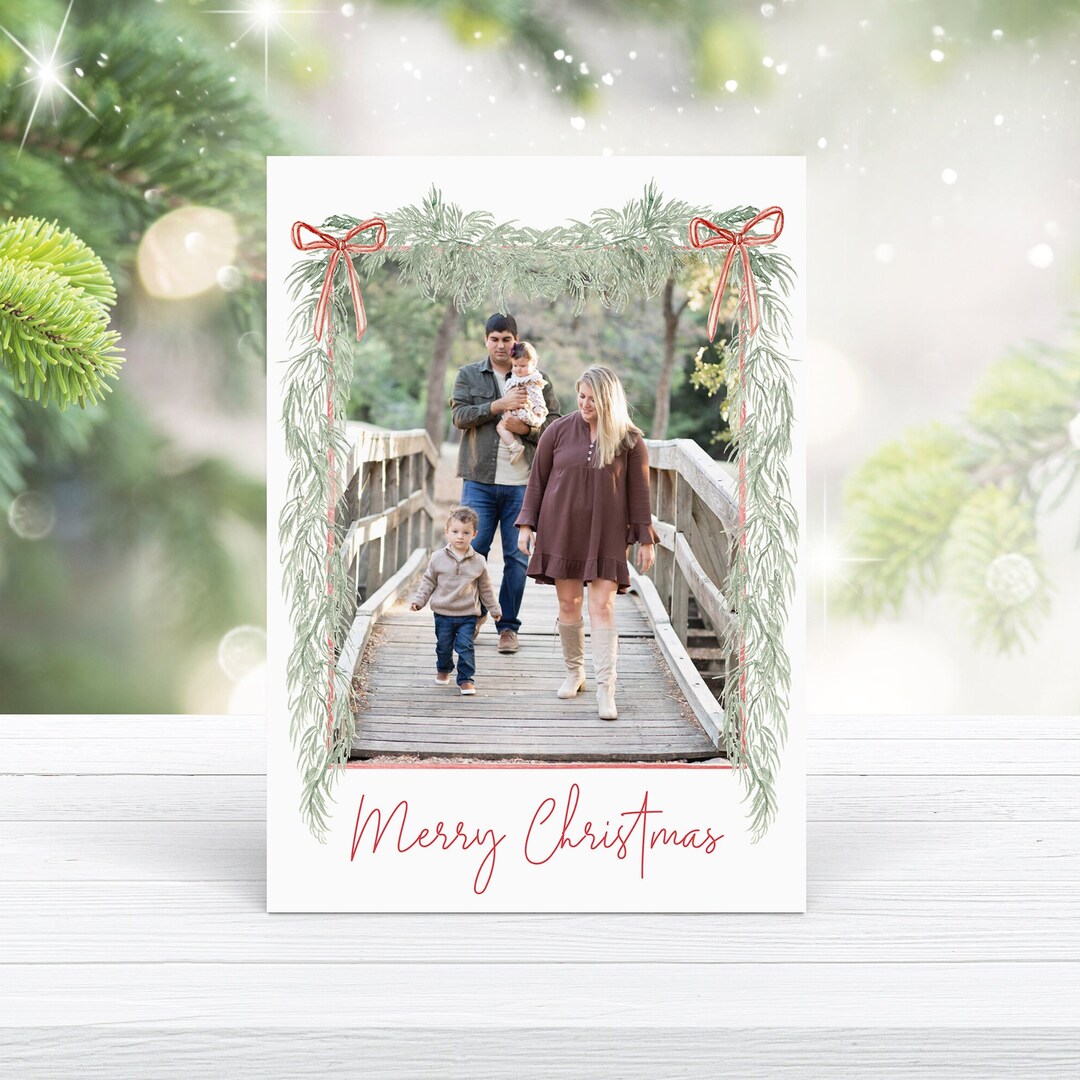 Grandmillennial Photo Christmas Card Template: Garland Holiday Card ...