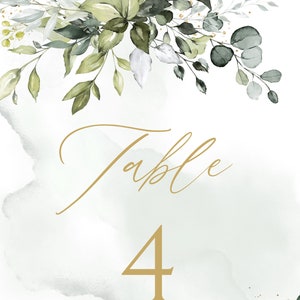 Greenery and Gold Table Number Template, Printable Wedding Reserved ...
